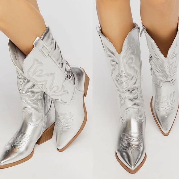 Shoes | Silver Cowboy Boots | Poshmark